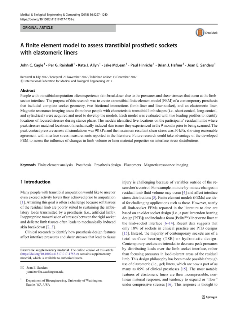 A Finite Element Model To Assess Transtibial Prosthetic Sockets | PDF | Prosthesis | Stress ...