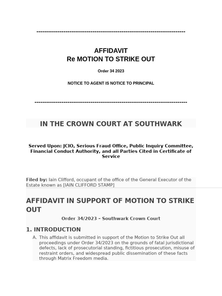 Affidavit Supporting Motion to Strike Out | PDF | Prosecutor | Affidavit