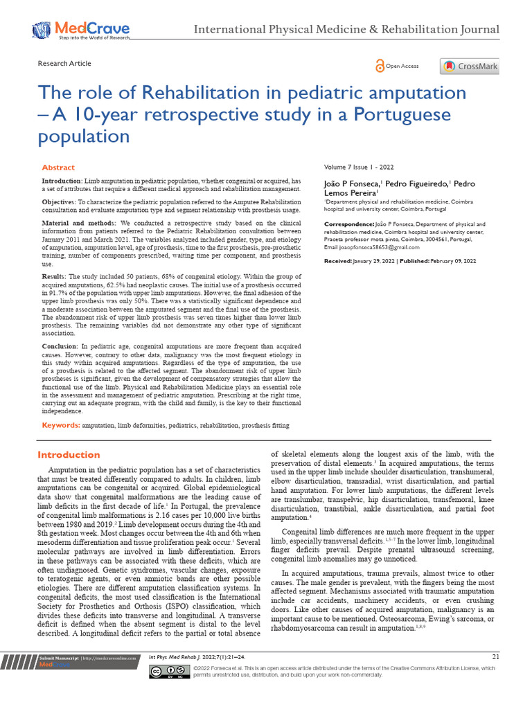 The Role of Rehabilitation in Pediatric Amputation | PDF | Prosthesis ...
