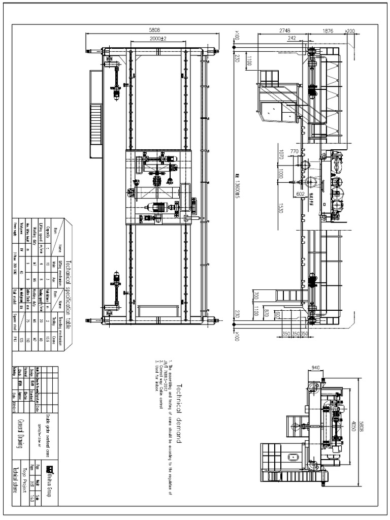 10t Double Girder Overhead Crane Drawing | PDF