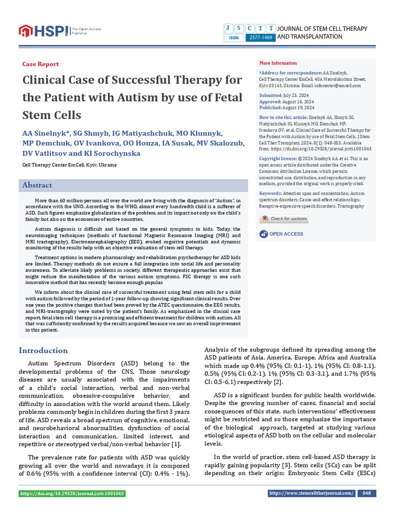 Clinical Case of Successful Therapy For The Patient With Autism by Use ...