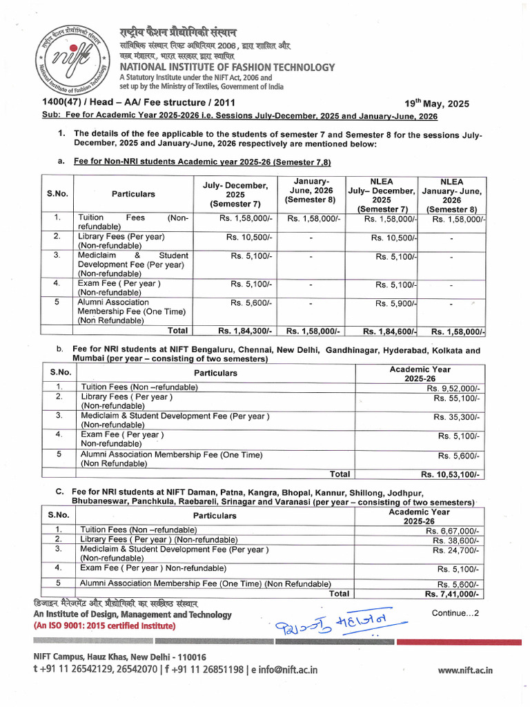 NIFT Fee Structure 2025-26 Details | PDF