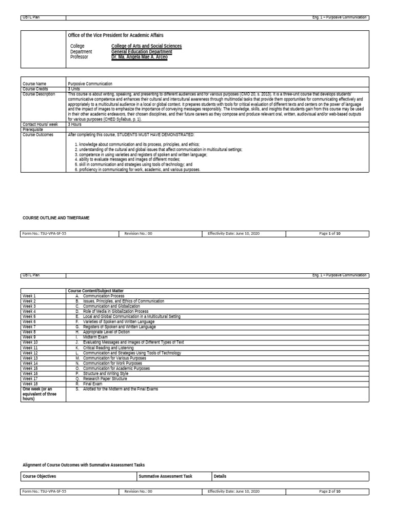 Purposive Communication Course Overview | PDF | Communication | Learning