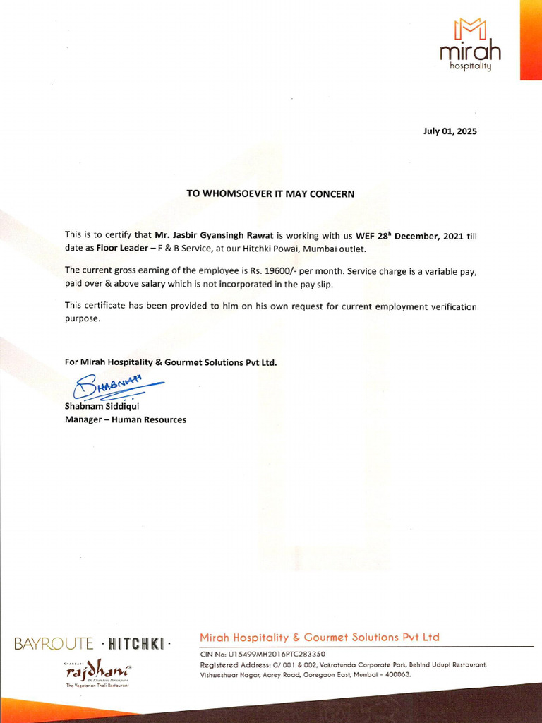 Employment Certificate | PDF