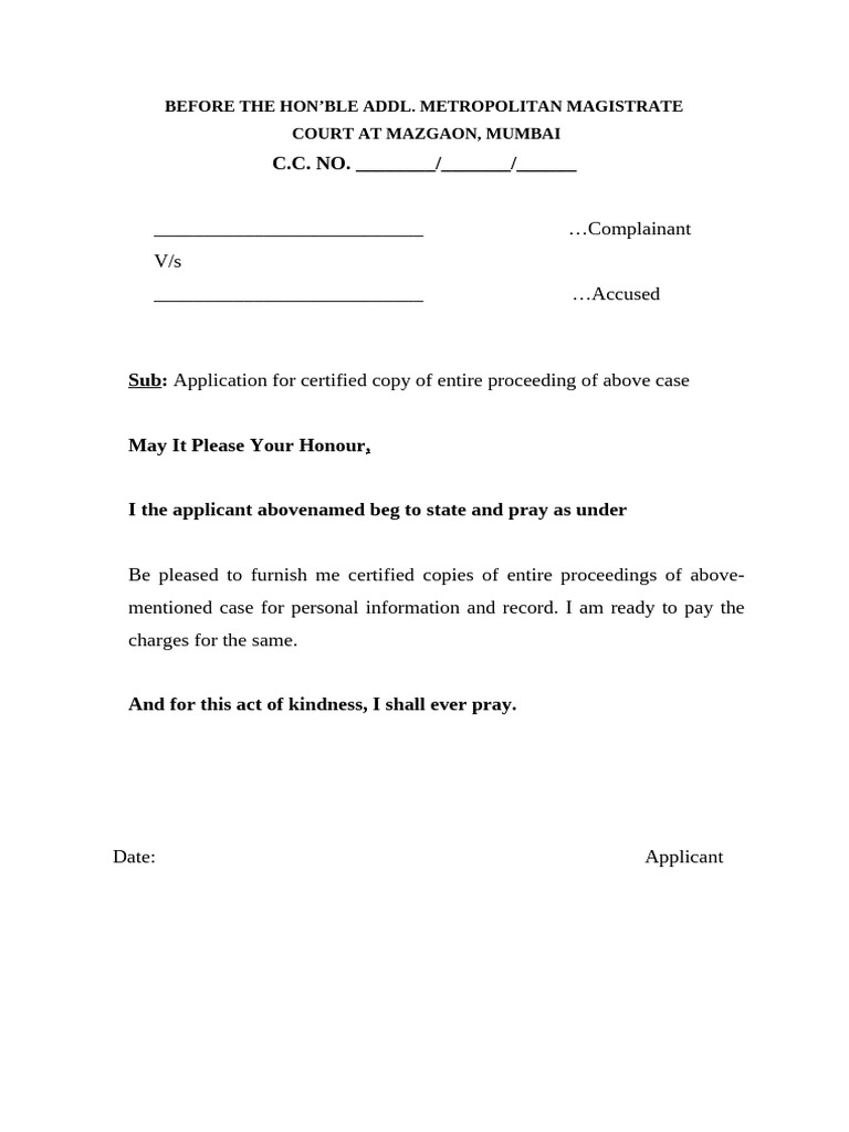Certified Copy Application for Court Case | PDF
