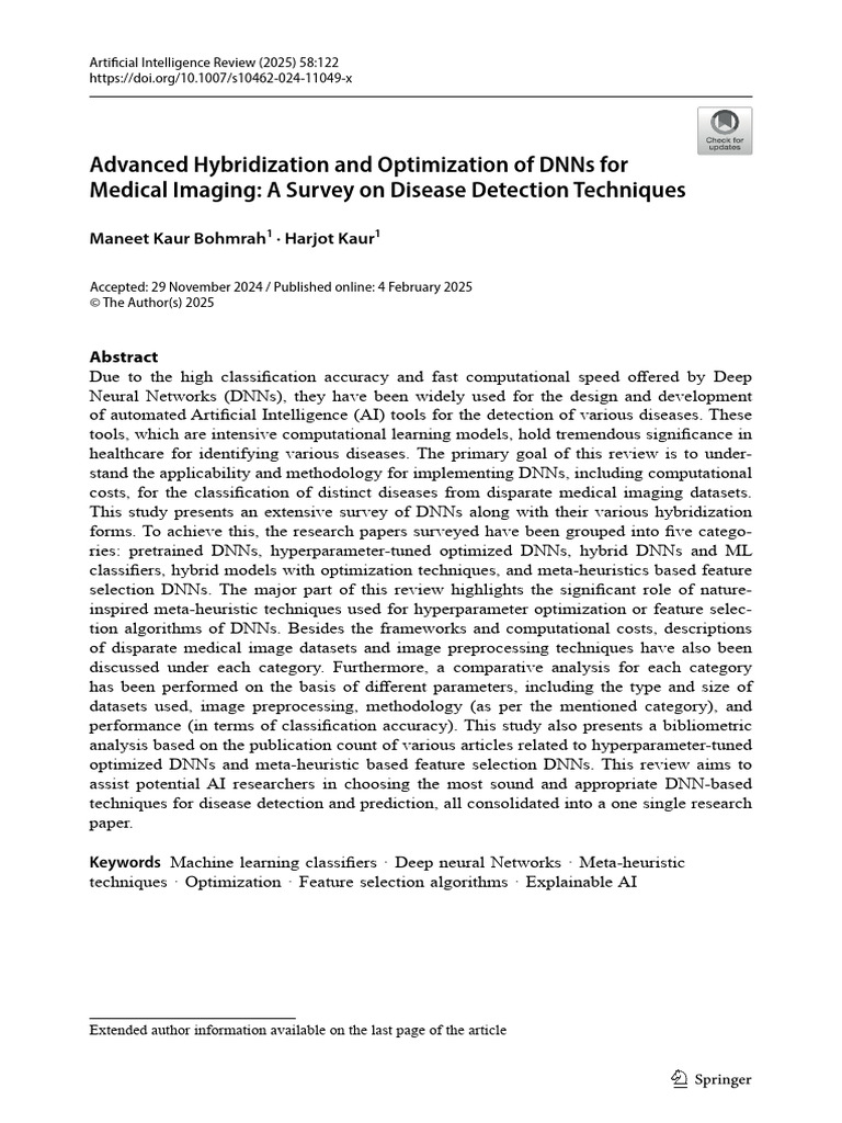 Advanced Hybridization and Optimization of Dnns For Medical Imaging: A Survey On Disease ...