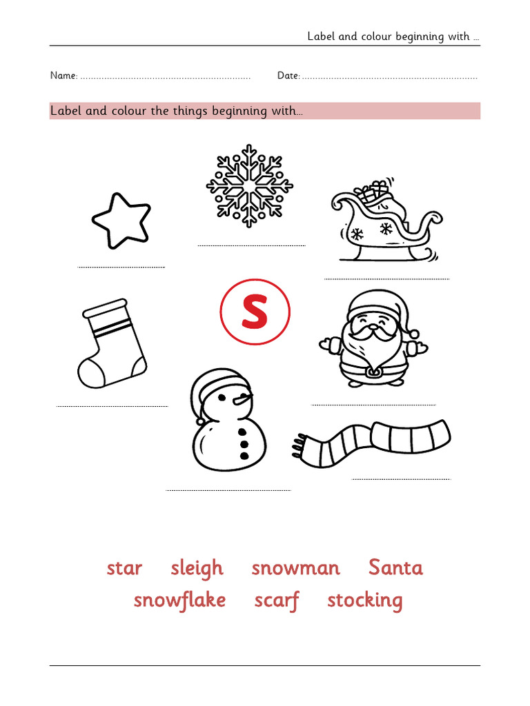 Christmas Initial Sounds Label and Colour | PDF | Christmas | Christmas ...