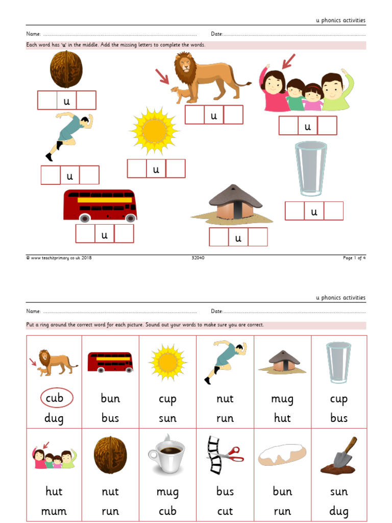U Phonics Activities | PDF | Teaching | Reading (Process)