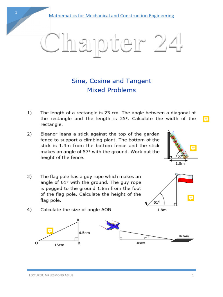 Chapter 24 Sin, Cos and Tan Mixed Problems Answers | PDF ...