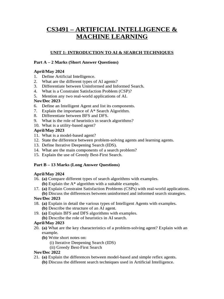 CS3491 - Artificial Intelligence | PDF | Artificial Intelligence ...