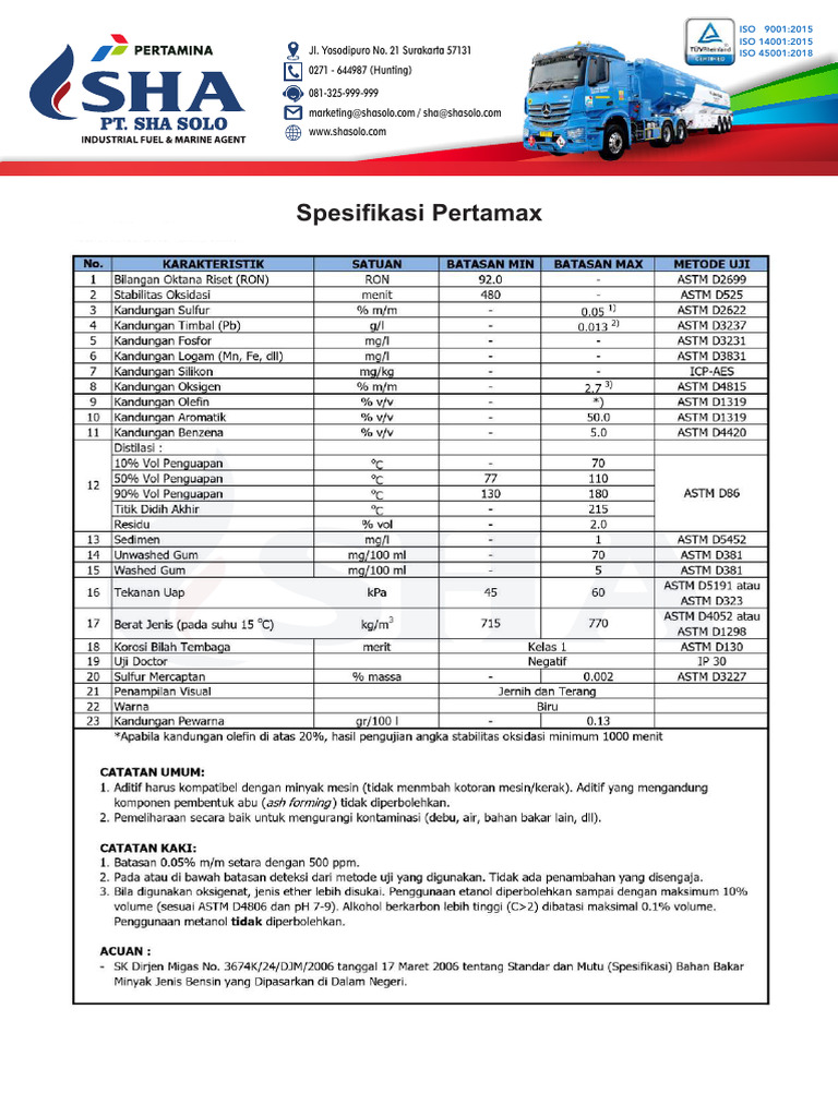 Spesifikasi Pertamax | PDF