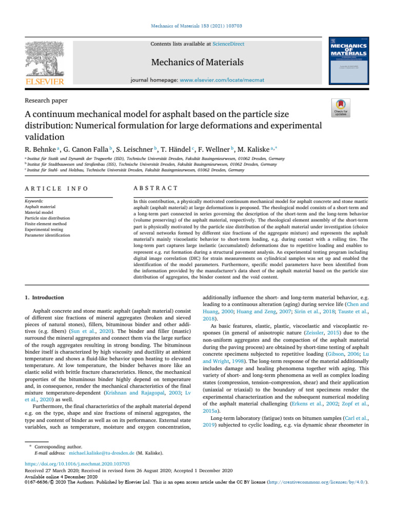 A Continuum Mechanical Model For Asphalt Based On | PDF | Elasticity ...