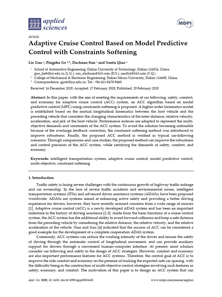 Adaptive Cruise Control Based On Model Predictive | PDF | Mathematical ...