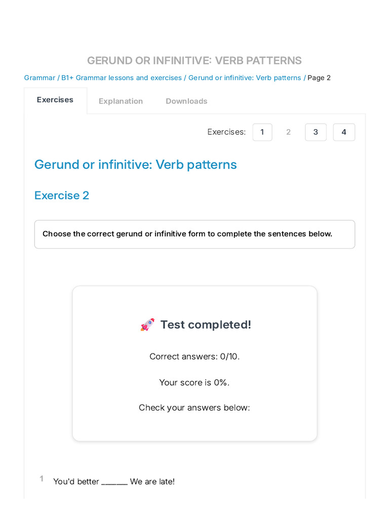 Gerund or Infinitive - Verb Patterns - Page 2 of 4 - Test-English | PDF ...