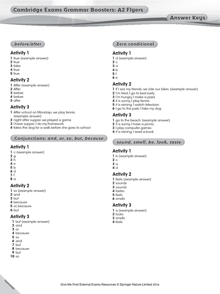 A2 Flyers Grammar Boosters Activities | PDF