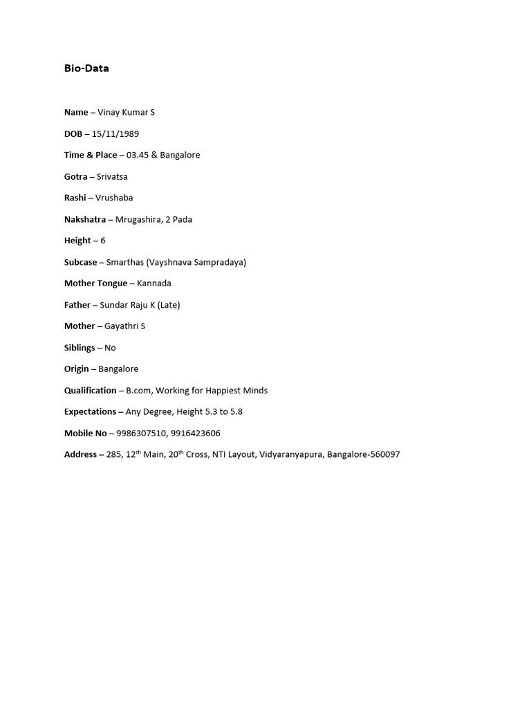 Bio Data | PDF