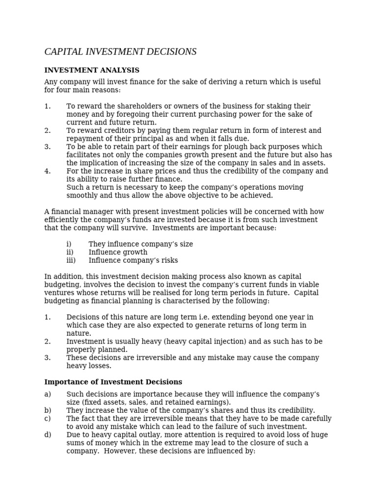 Capital Investment Decisions | PDF | Net Present Value | Internal Rate ...
