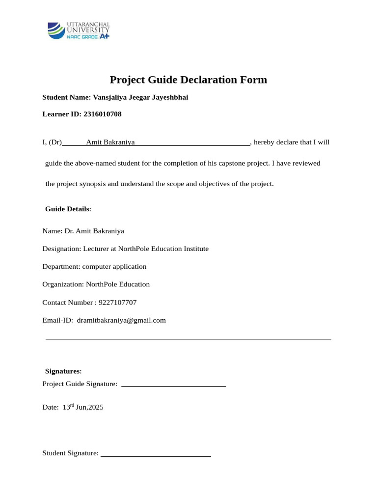 Supervisor Declaration Form | PDF