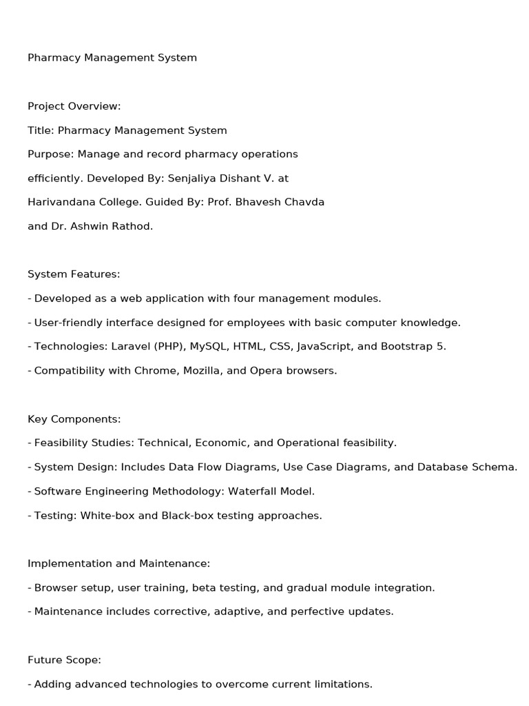 Pharmacy Management System Overview | PDF