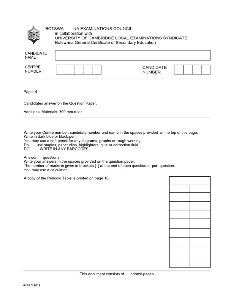 2012 Bgcse Double Paper 4 | PDF | Thermometer | Seed