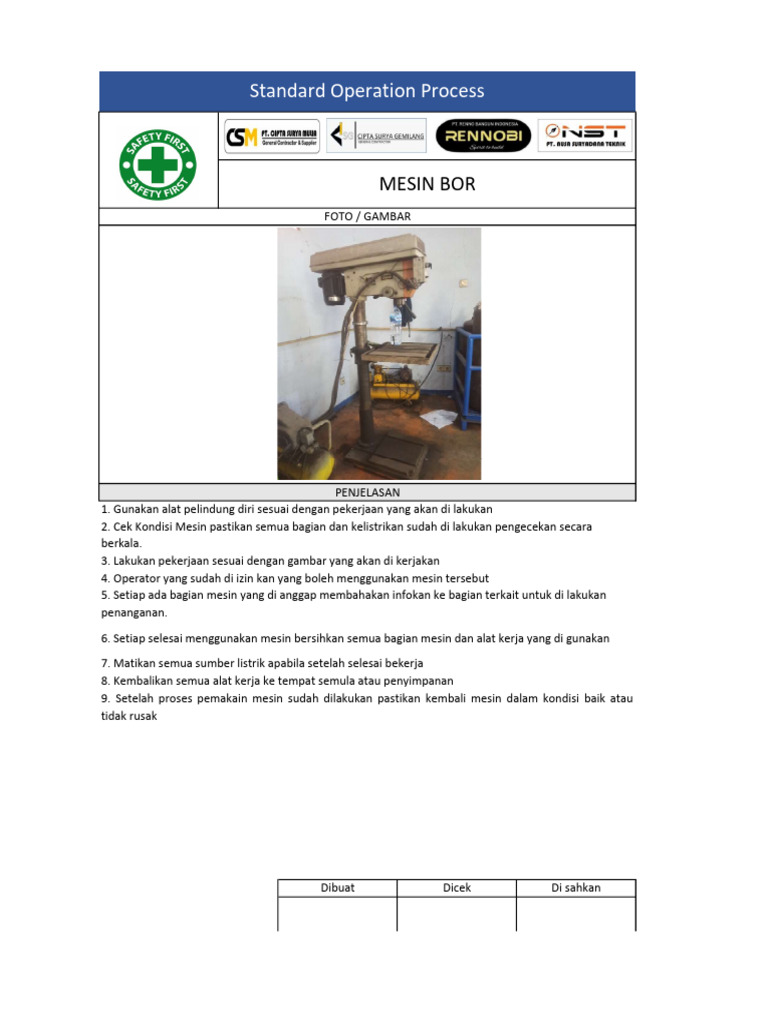 Sop Mesin Bor | PDF