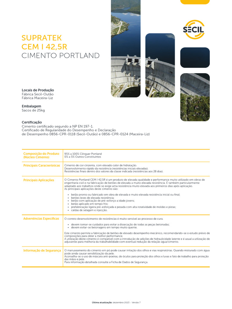 Cimento Portland CEM I 42,5R: Características e Aplicações | PDF ...