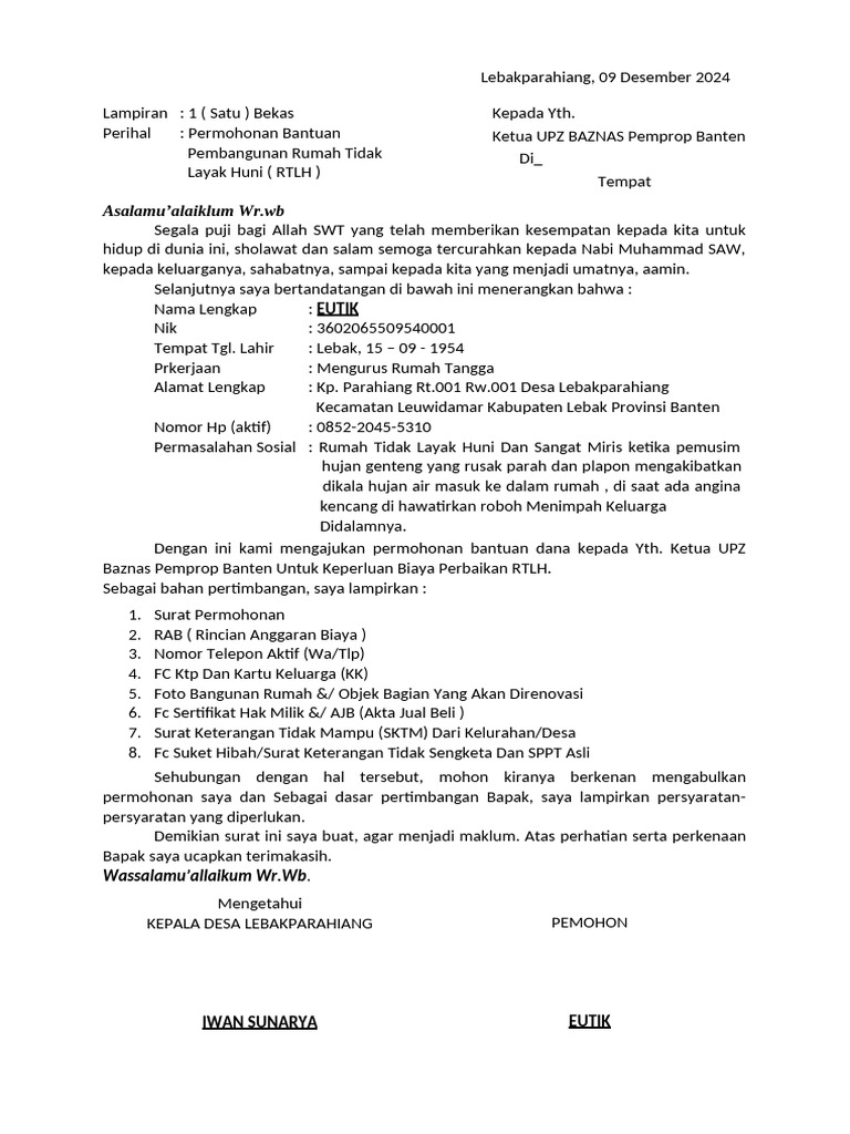 Proposal RTLH Upzbaznas 2024 New | PDF