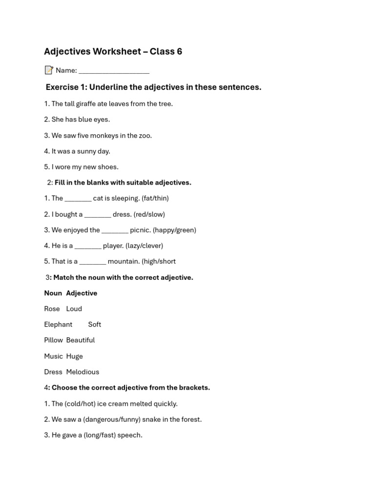 Adjective Worksheet | PDF