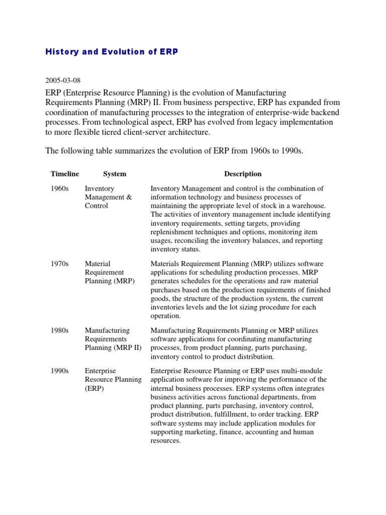 Evolution of ERP Systems Overview | PDF | Enterprise Resource Planning ...