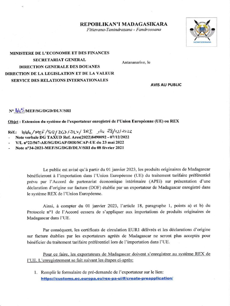 Extension du système REX pour Madagascar | PDF