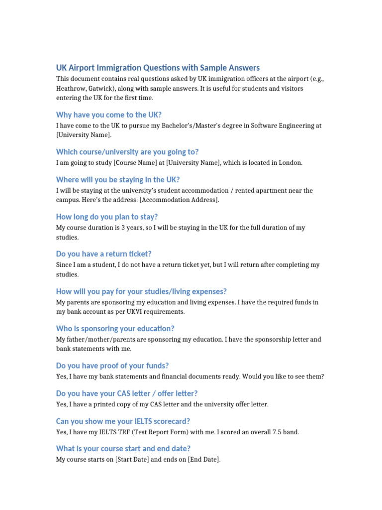 UK Airport Immigration Questions and Answers | PDF