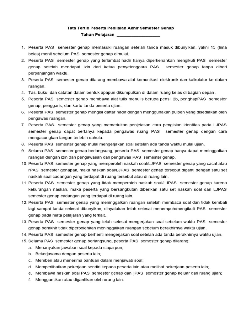 CONTOH TATIB PESERTA UJIAN | PDF