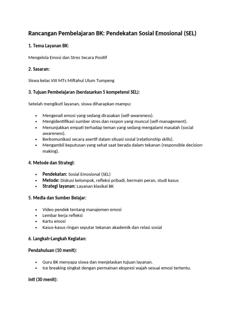 Rancangan Pembelajaran BK | PDF