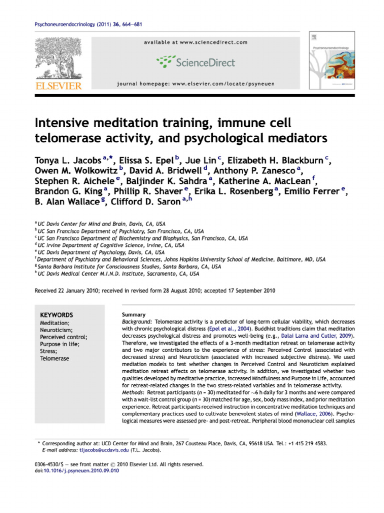 Intensive Meditation Training, Immune Cell Telomerase Activity, and ...