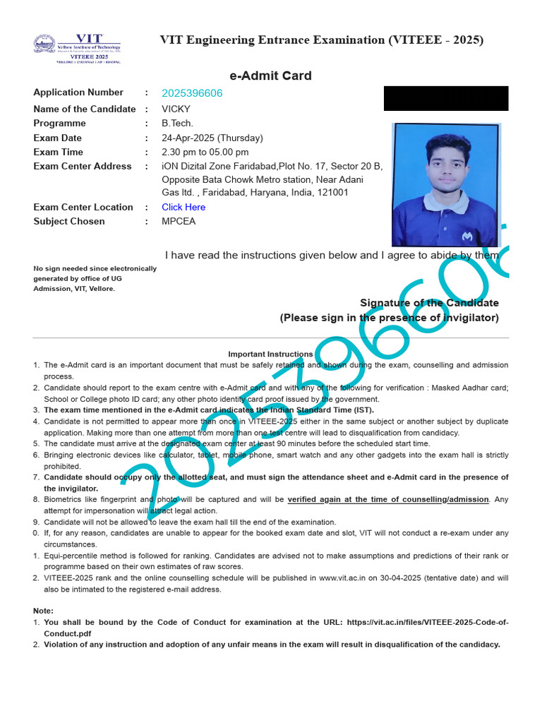 VITEEE 2025 (Online Test Booking System) | PDF