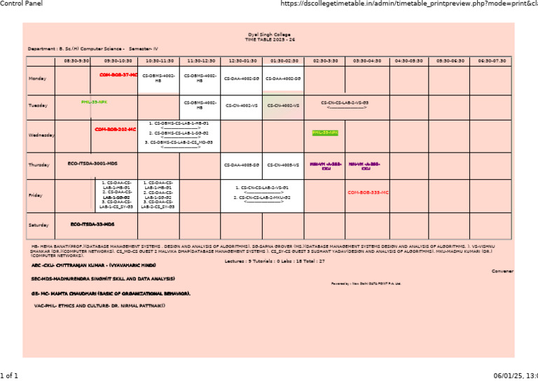B.Sc. Computer Science Timetable 2025-26 | PDF | Computing