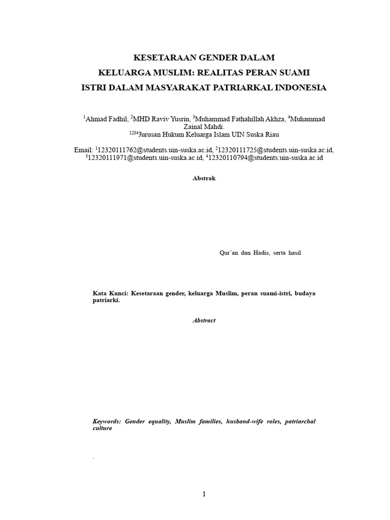 Kesetaraan Gender Dalam Keluarga Muslim | PDF