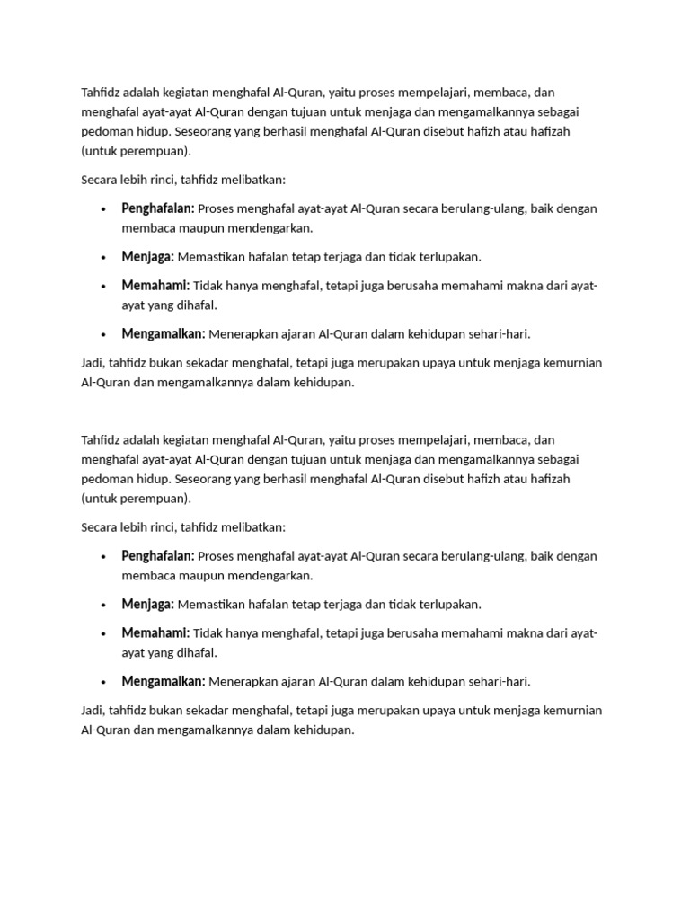 Pengertian dan Arti Tahfidz Al-Quran | PDF