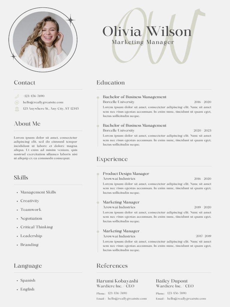 Olivia Wilson's Resume and CV Template | PDF