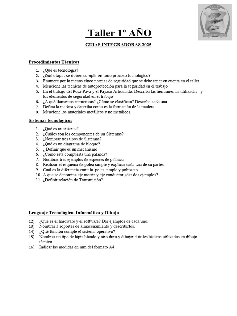 Guias de Estudios Primer Año 2025 | PDF