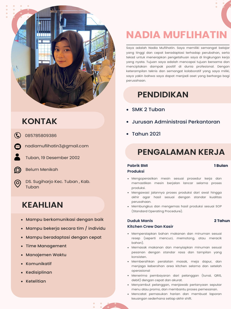 CV Nadia Muflihatin | PDF