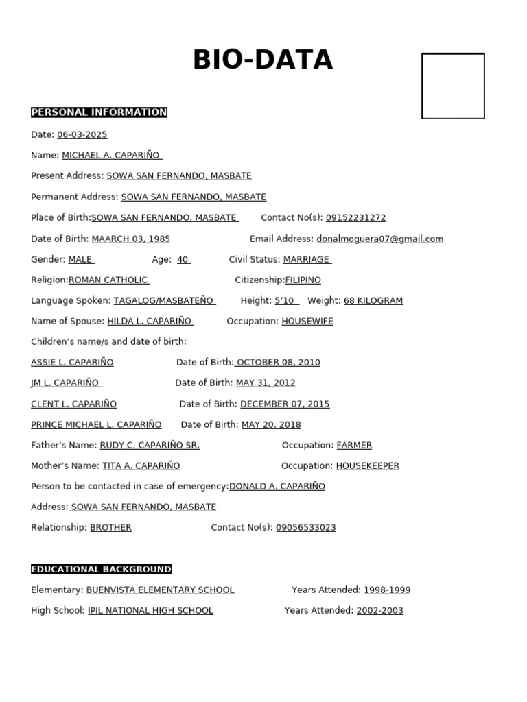 Biodata of Michael A. Capariño | PDF