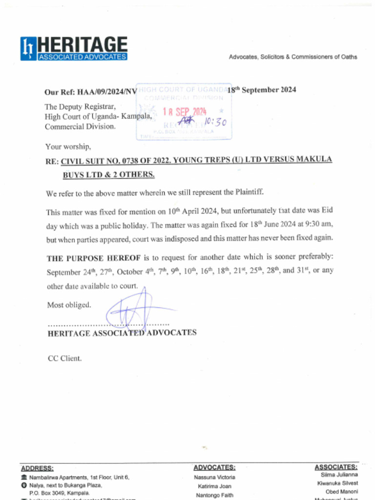 Letter Requesting For Hearing Date | PDF