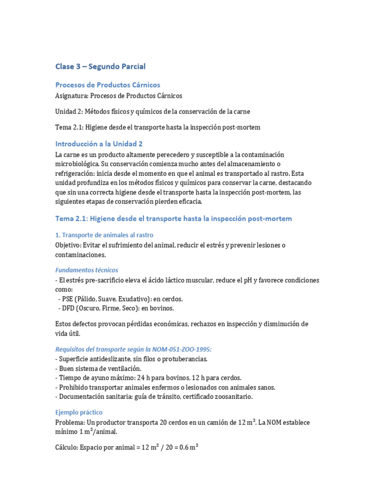 PB U II CLASE 3 TEMA 2.1 Higiene Desde El Transporte Hasta La Inspección Post-Mortem | PDF ...