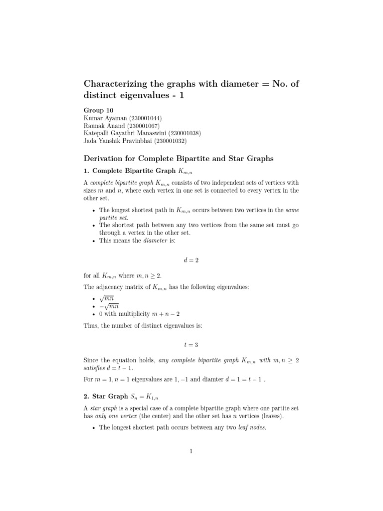 Graph Diameter and Eigenvalue Relations | PDF | Eigenvalues And ...