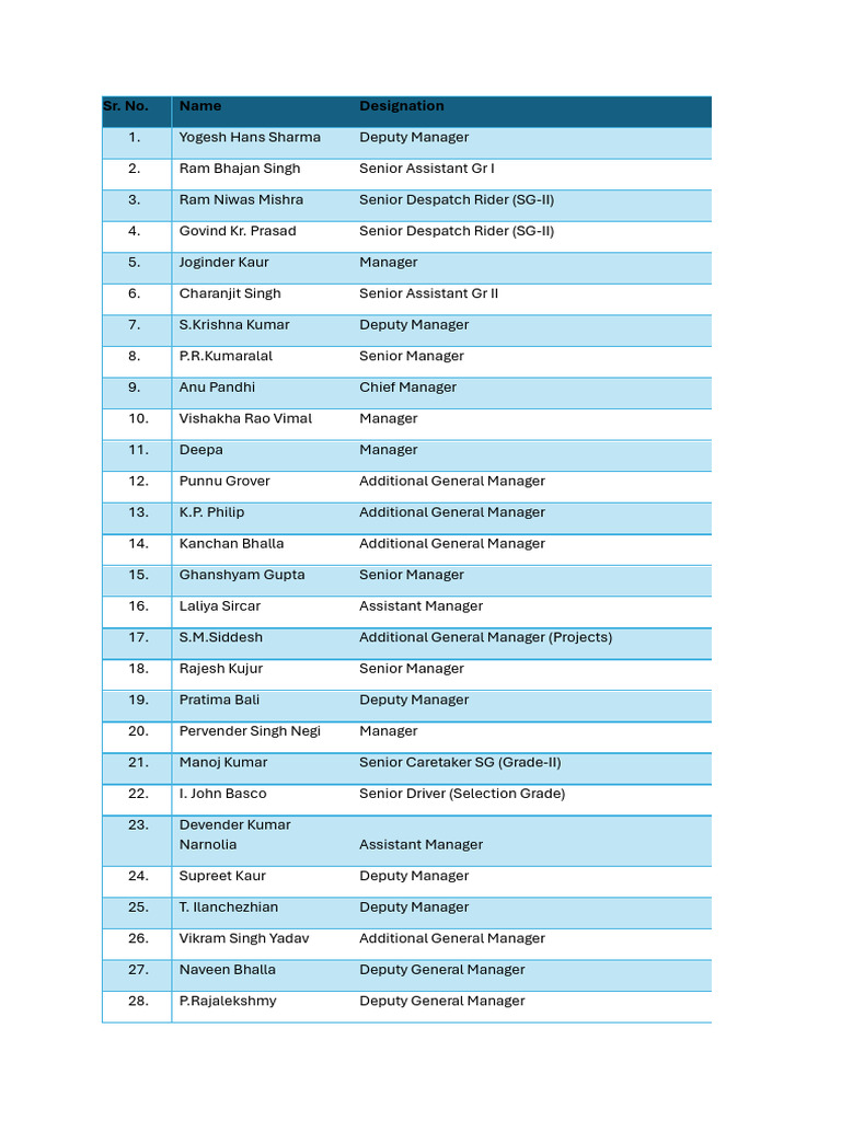 Employee Designations and Roles List | PDF
