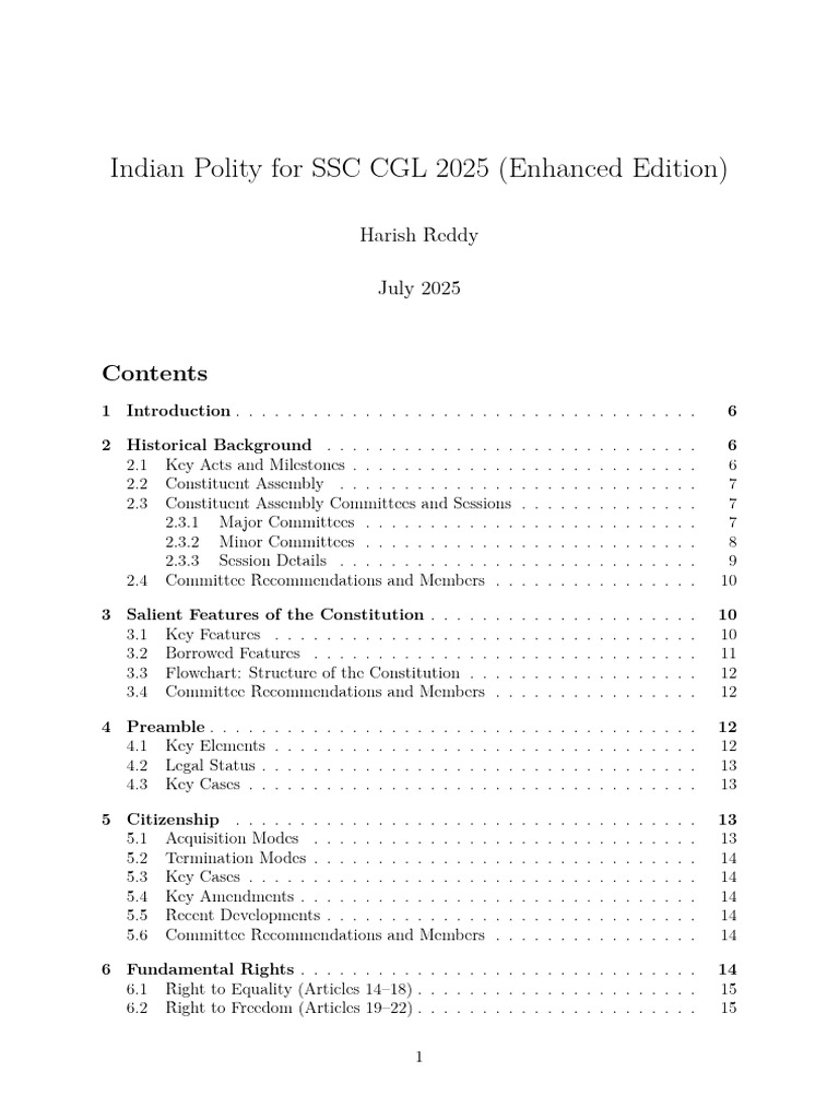 Indian Polity For SSC CGL 2025 (Enhanced Edition) : Harish Reddy July ...