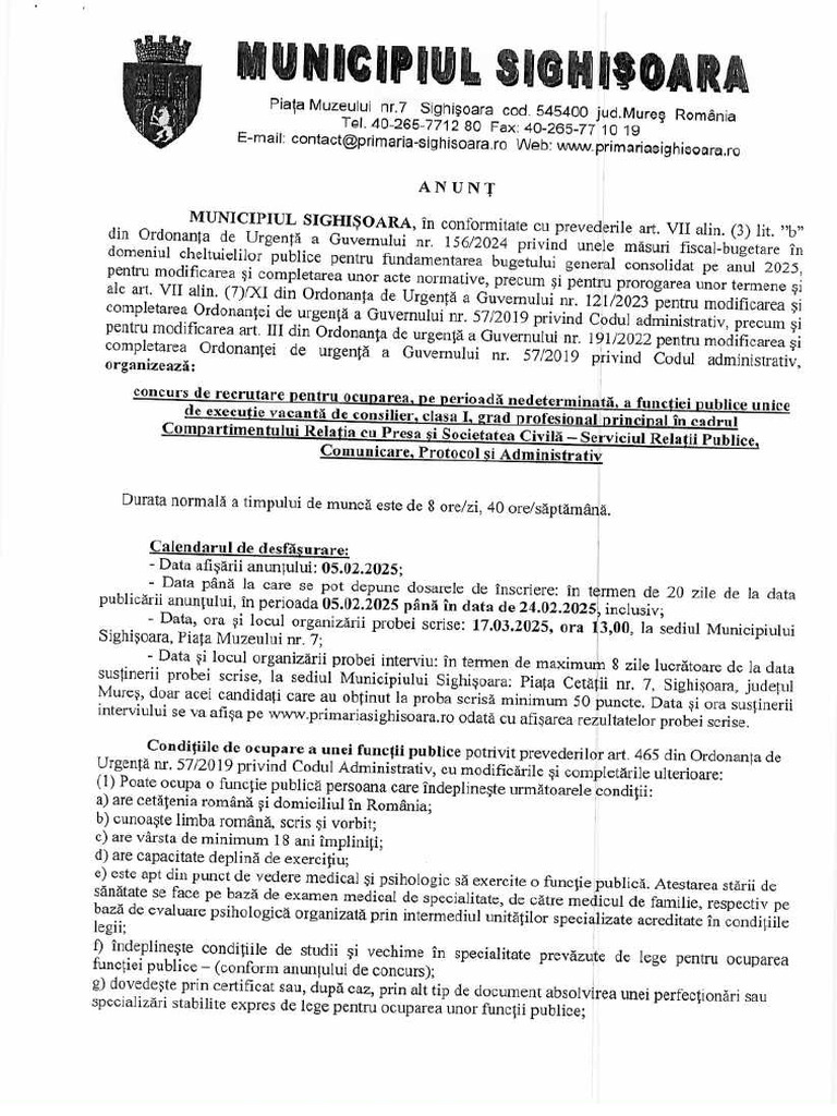 Anunt Concurs de Recrutare 17 Martie 2025 | PDF