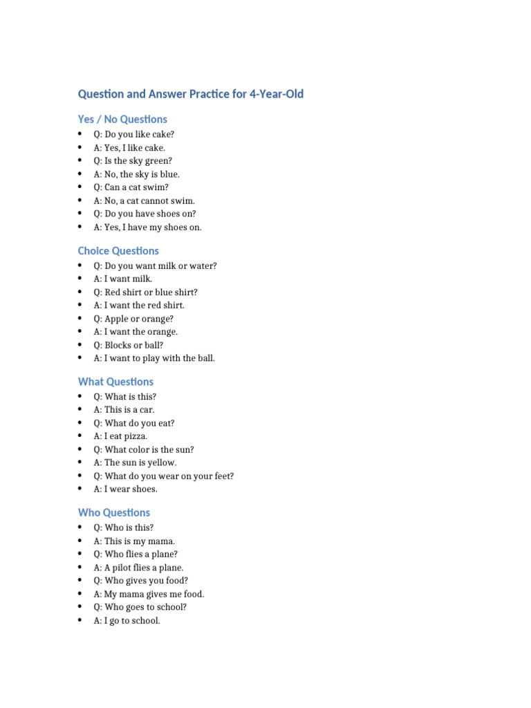 Q&A Practice for 4-Year-Olds | PDF