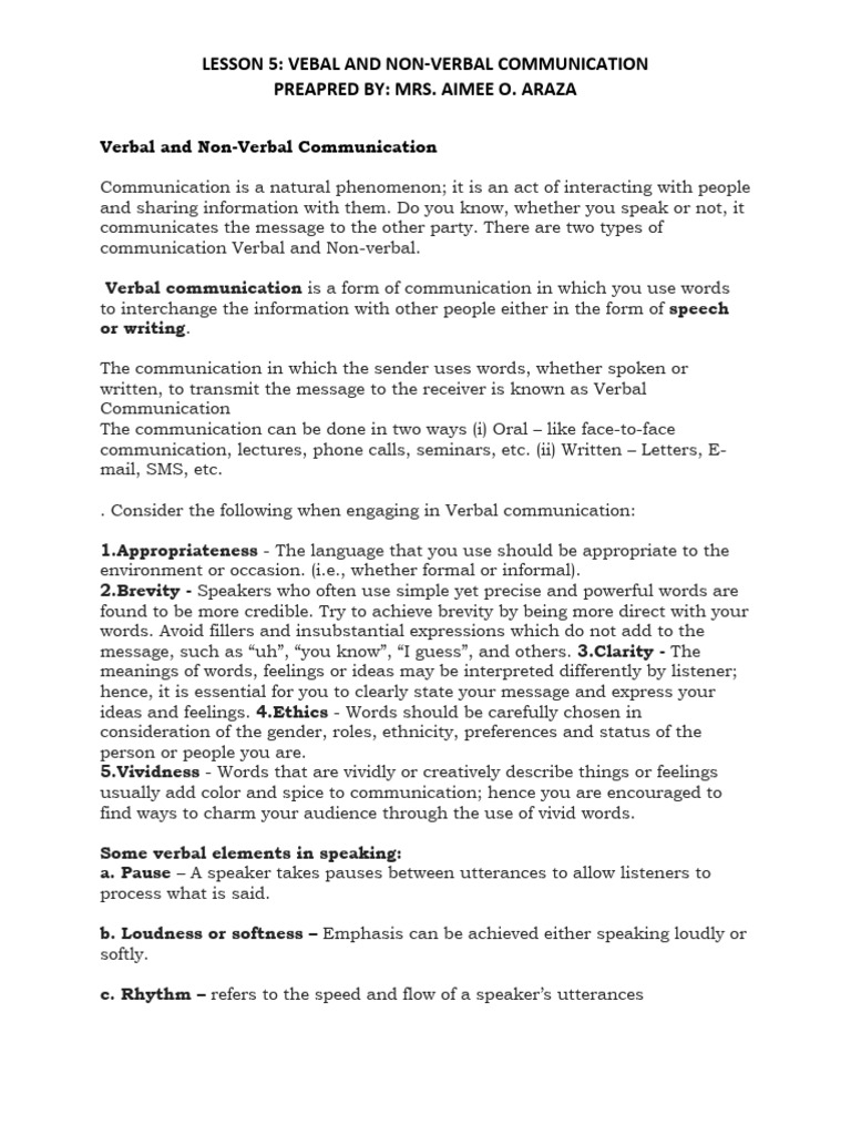 Lesson5 Verbalnon Verbal | PDF | Communication | Nonverbal Communication